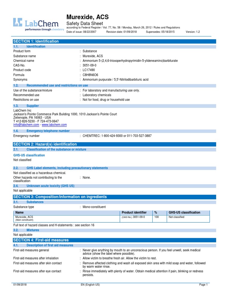 Msds Murexid | PDF | Toxicity | Firefighting