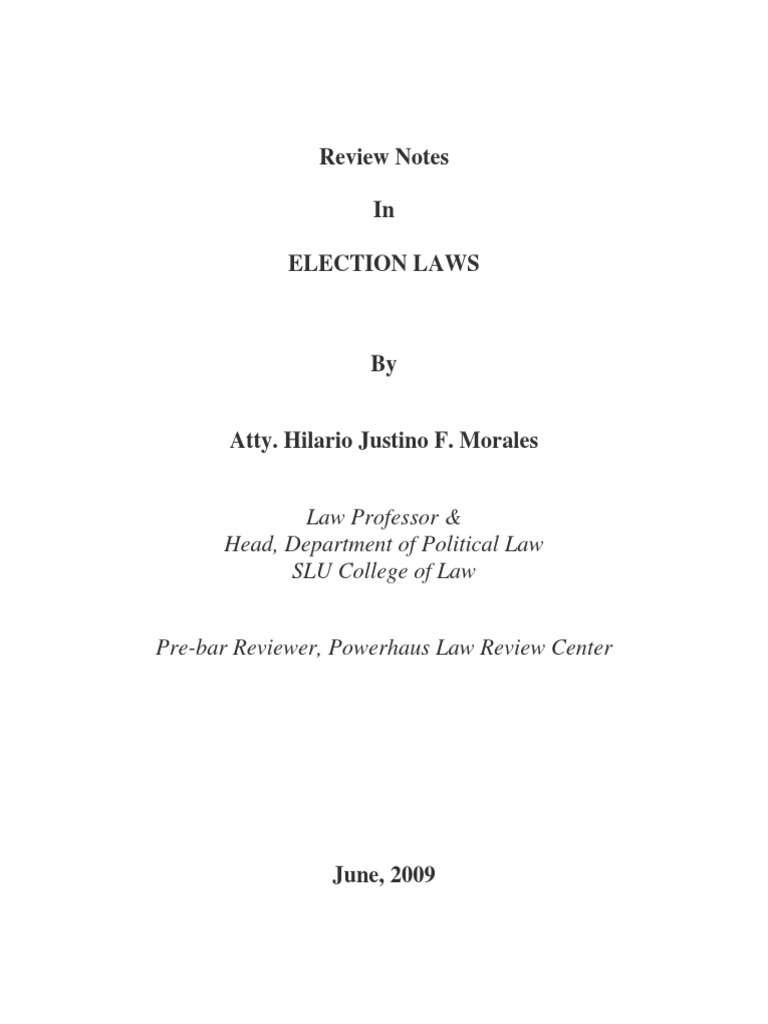 Review Notes in Election Laws: Law Professor & Head, Department of ...