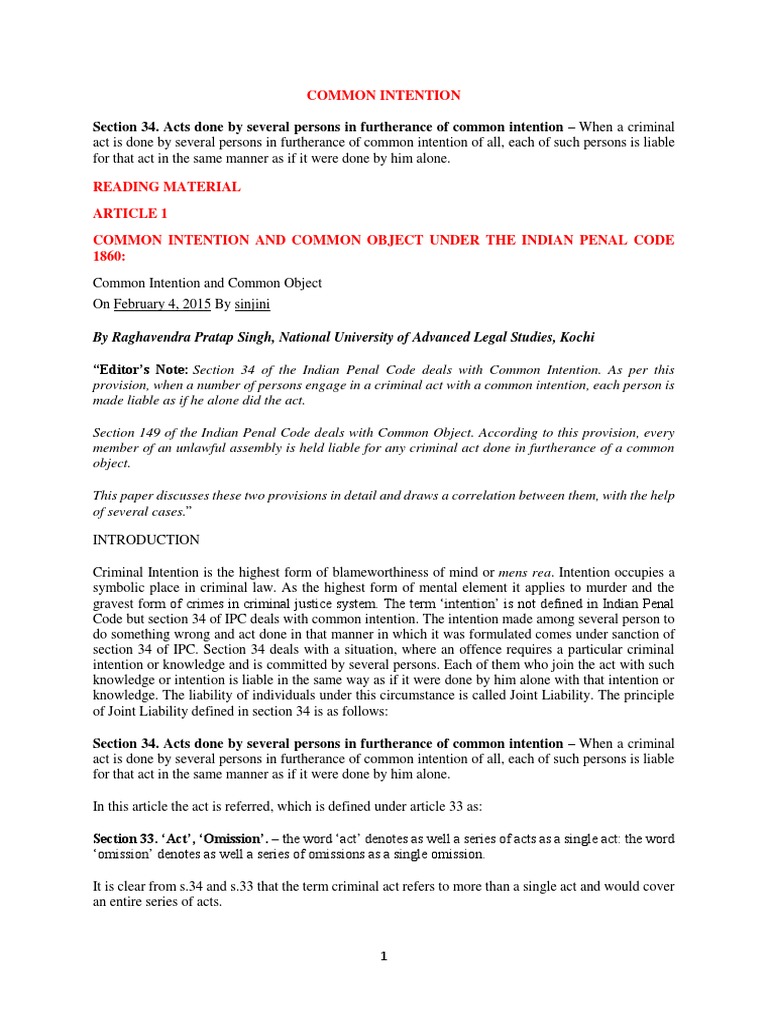 Analysis of Common Intention and Common Object Under Sections 34 and 149 of the Indian Penal ...