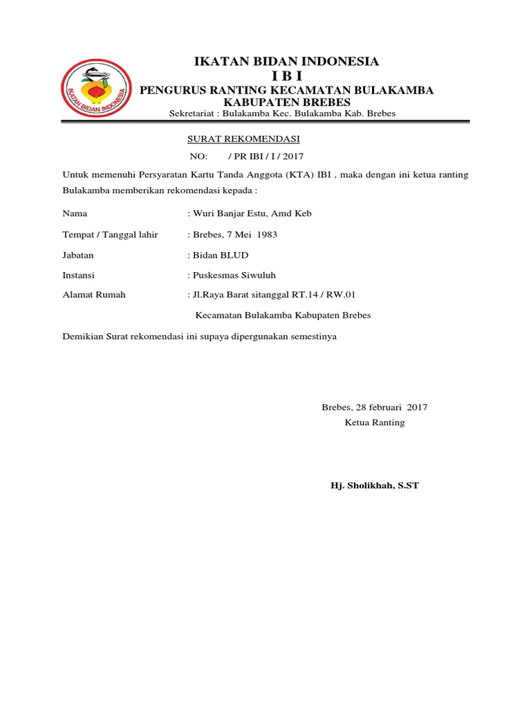 Surat Rekomendasi IBI | PDF