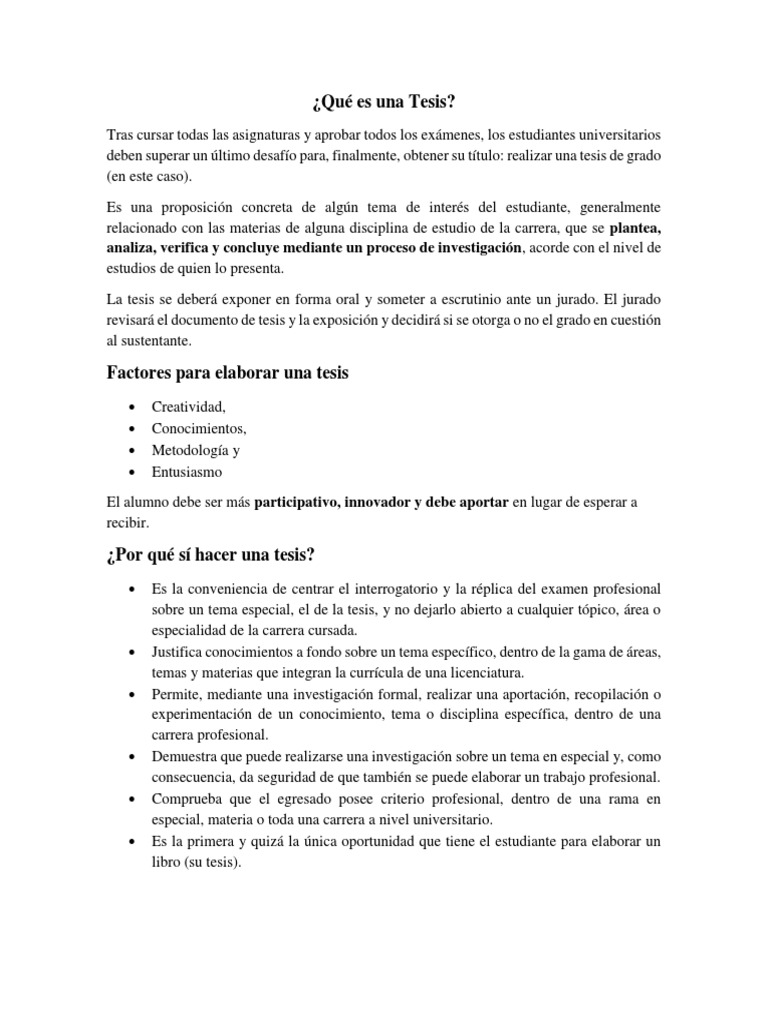 ¿Qué Es Una Tesis? | PDF | Prueba (evaluación) | Aprendizaje