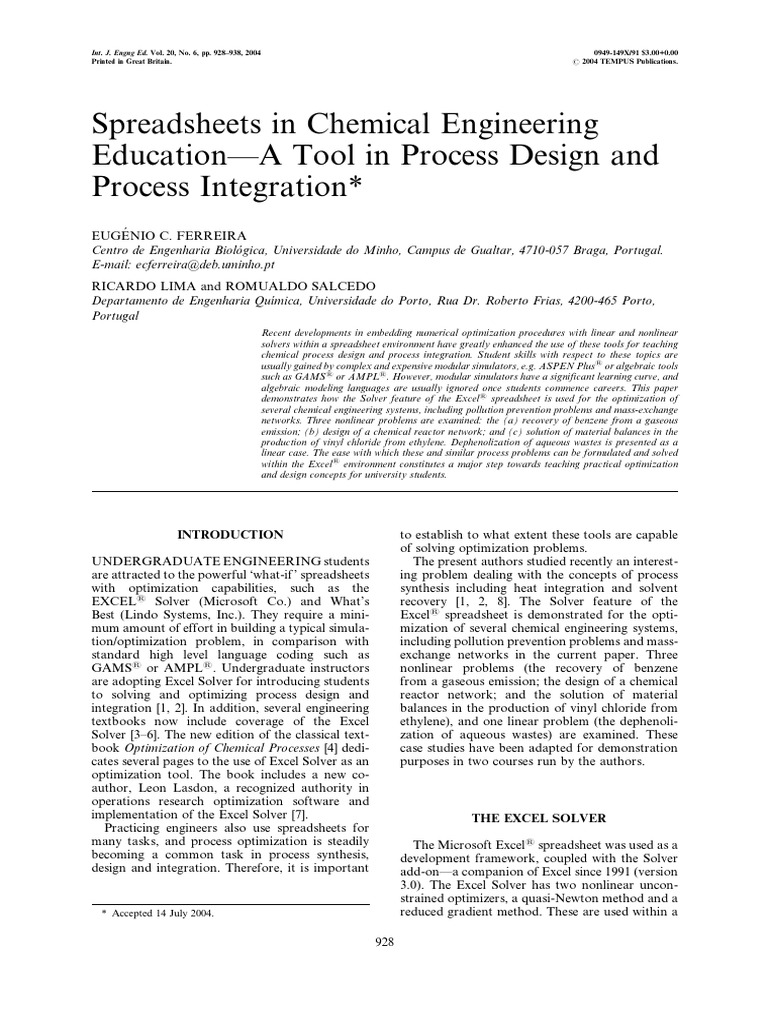 Spreadsheets in Chemical Engineering | PDF | Mathematical Optimization ...