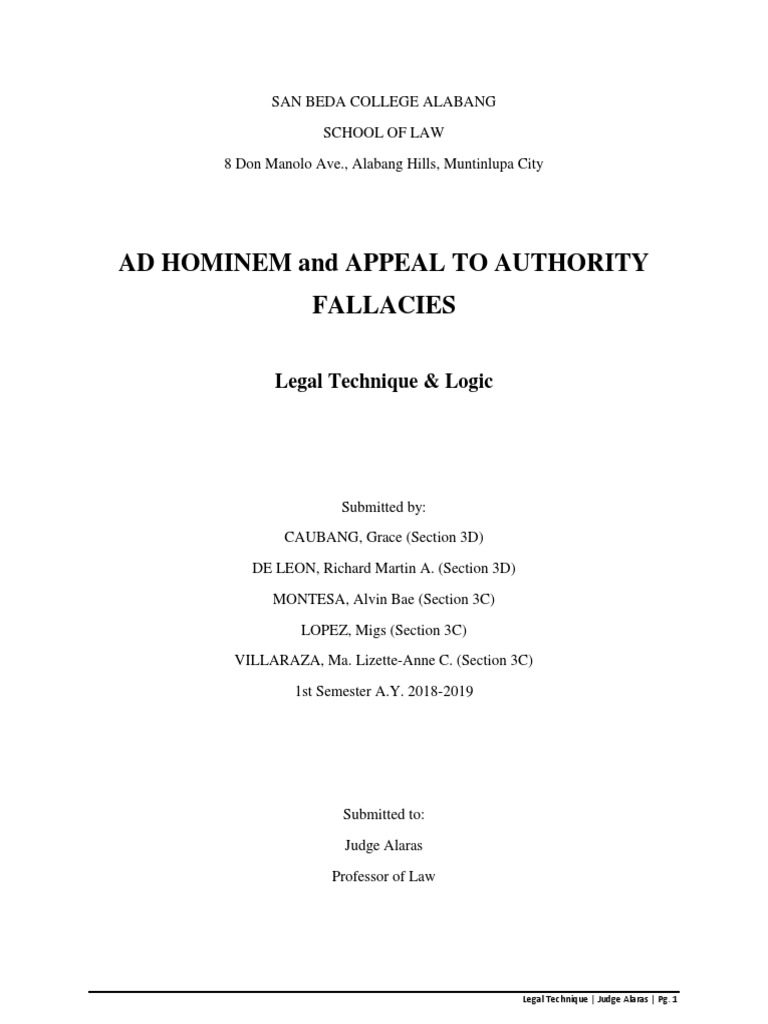 Ad Hominem and Appeal To Authority Fallacies: Legal Technique & Logic ...