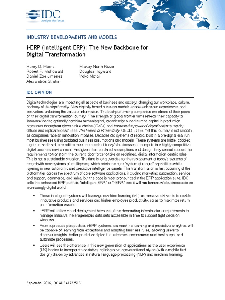 (Idee) The New Backbone For Digital Transformation For I-Erp | PDF ...