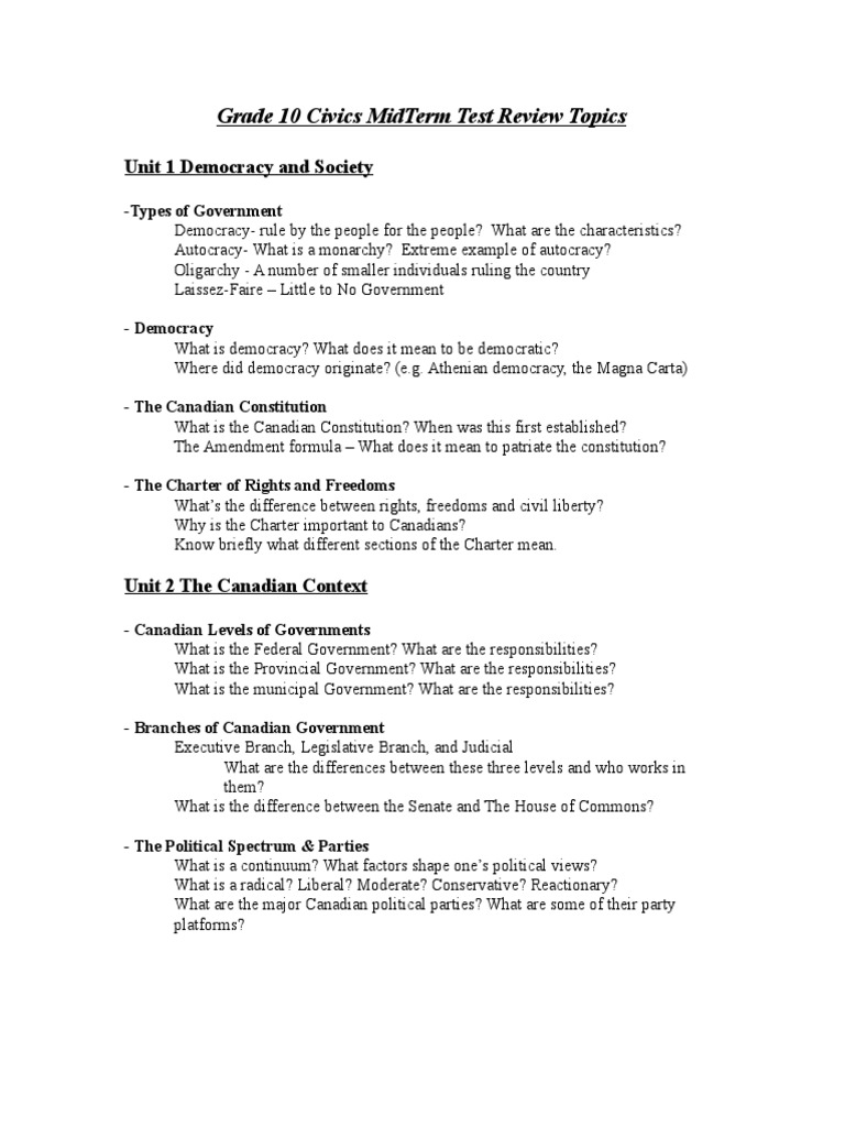 MidTerm Test Review Topics | PDF