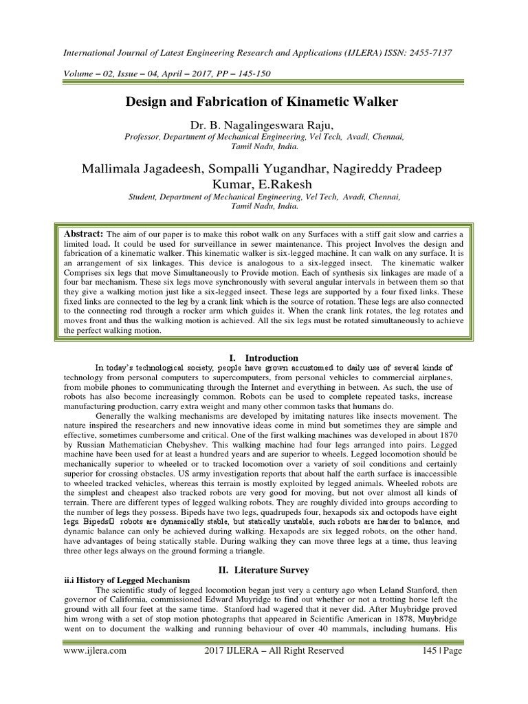 Design and Fabrication of a Six-Legged Kinematic Walker for ...