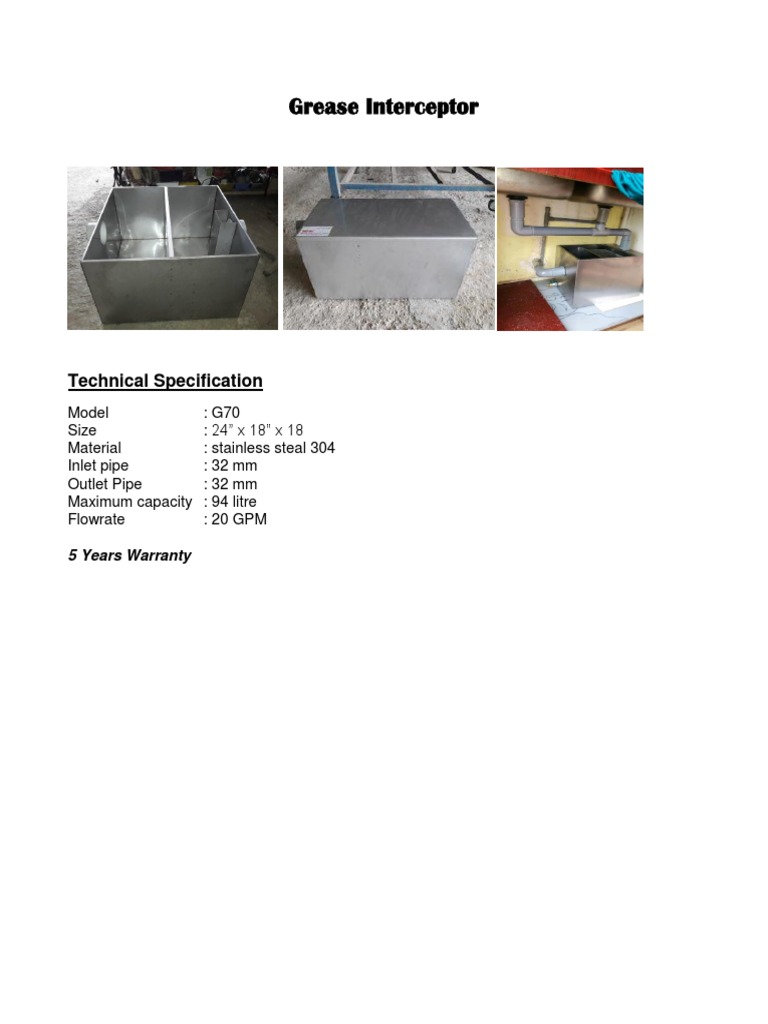Grease Interceptor Water Trap | PDF