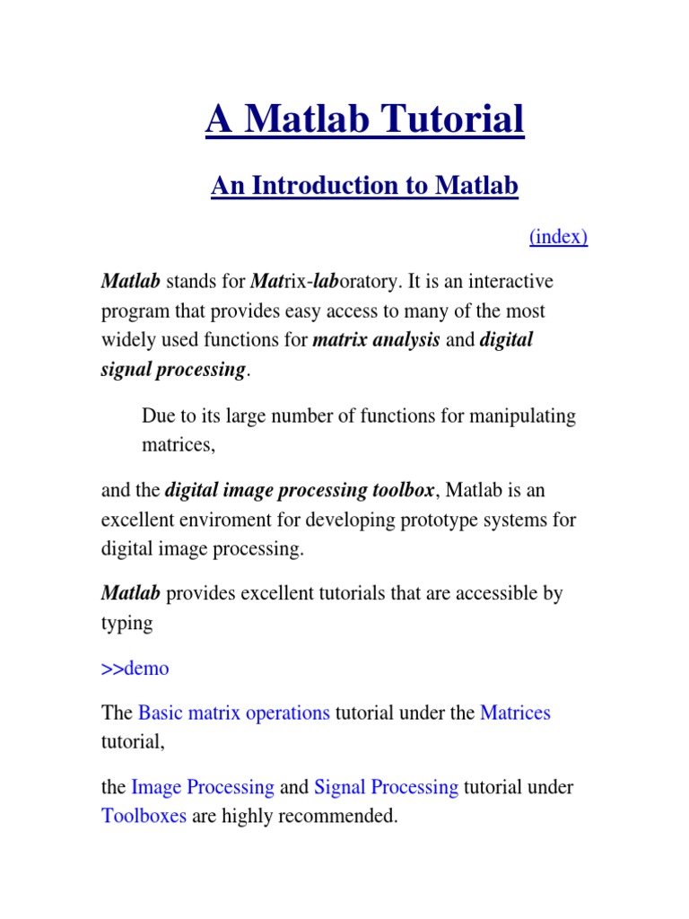 A Matlab Tutorial | PDF | Matrix (Mathematics) | Matlab