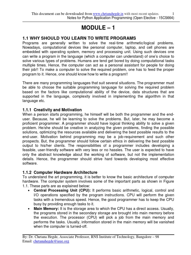 Module1 Python 15CS664 | Download Free PDF | Programming Language | Computer Data Storage