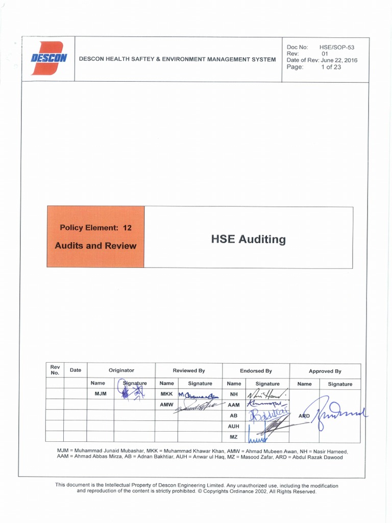 HSE Auditing Procedure PDF | PDF | Auditor's Report | Audit