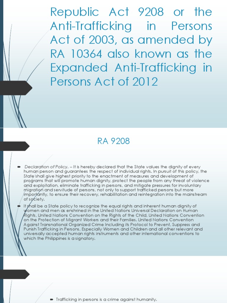Overview of RA 9208: Anti-Trafficking Law | PDF | Human Trafficking ...