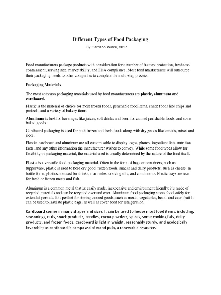 Different Types of Food Packaging | PDF | Foods | Advertising