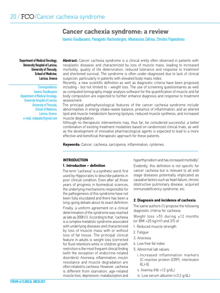 FCO - Cancer Cachexia Syndrome | PDF | Inflammation | Weight Loss