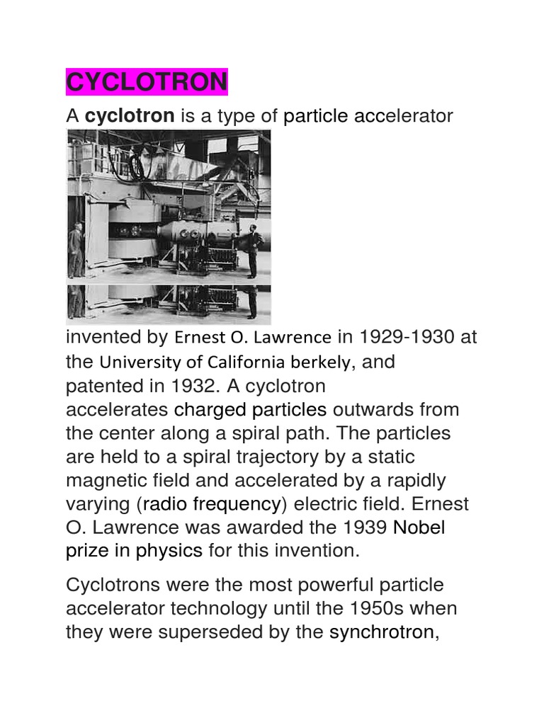 Cyclotron: Particle Acc | PDF | Particle Accelerator | Applied And Interdisciplinary Physics