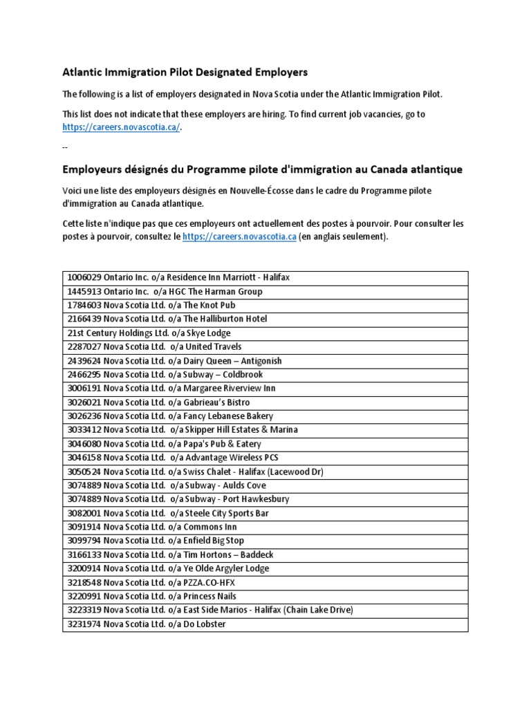 Designated AIP Employers | PDF | Nova Scotia | Restaurant And Catering