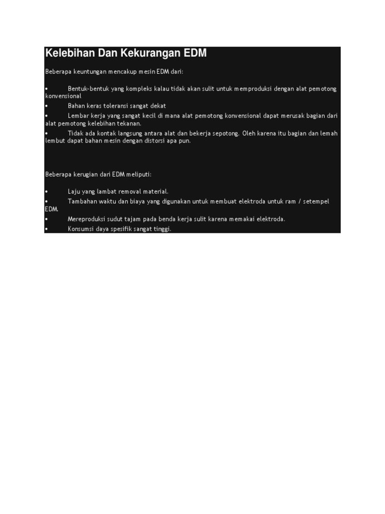 Kelebihan dan Kekurangan Mesin EDM | PDF