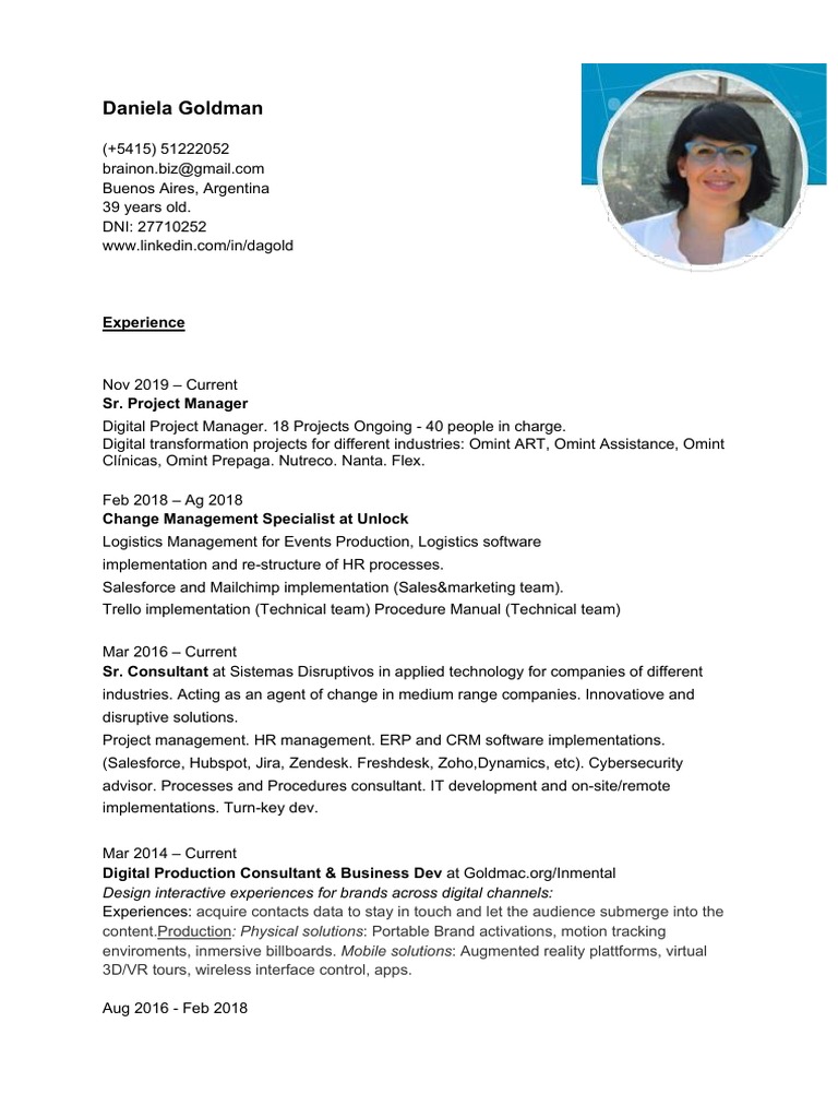Daniela Goldman CV - Eng | PDF | Salesforce.Com | Information Technology
