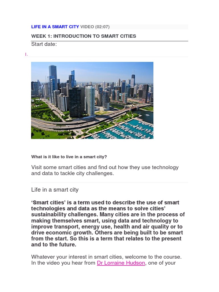 Start Date:: Week 1: Introduction To Smart Cities | PDF ...