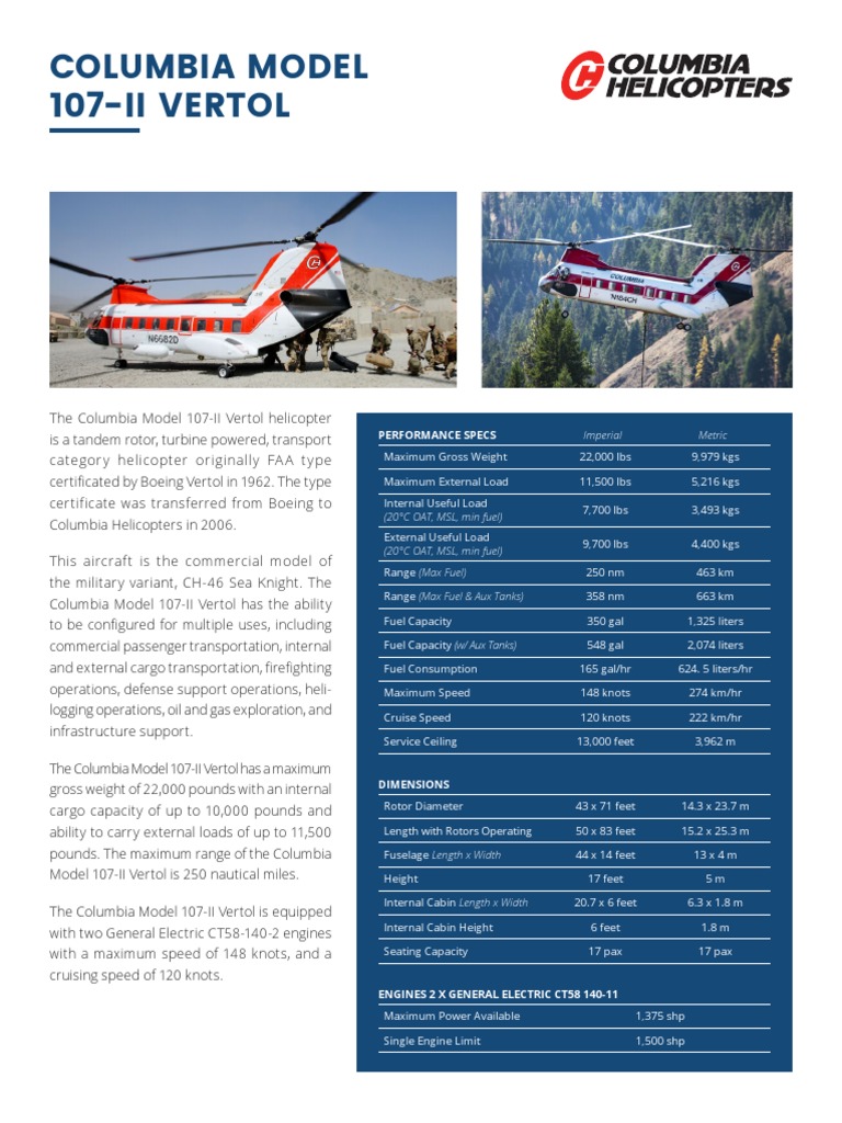 Columbia Model 107-Ii Vertol: Performance Specs | PDF | Aircraft ...