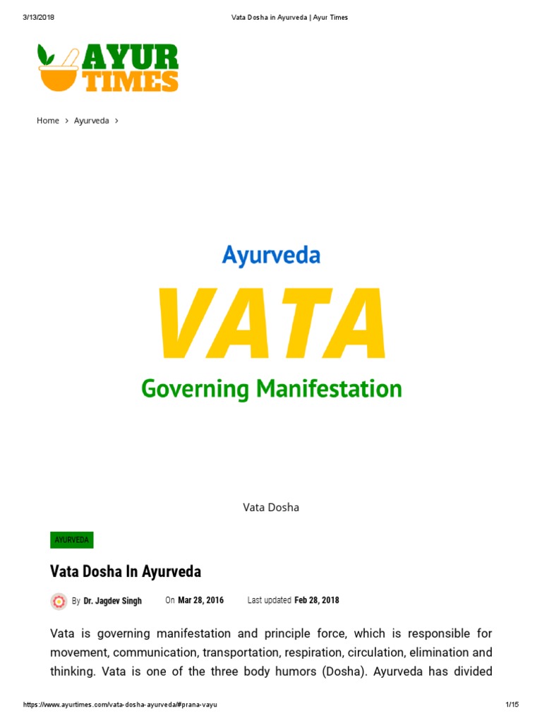 Vata Dosha in Ayurveda - Ayur Times PDF | PDF | Ayurveda | Prana