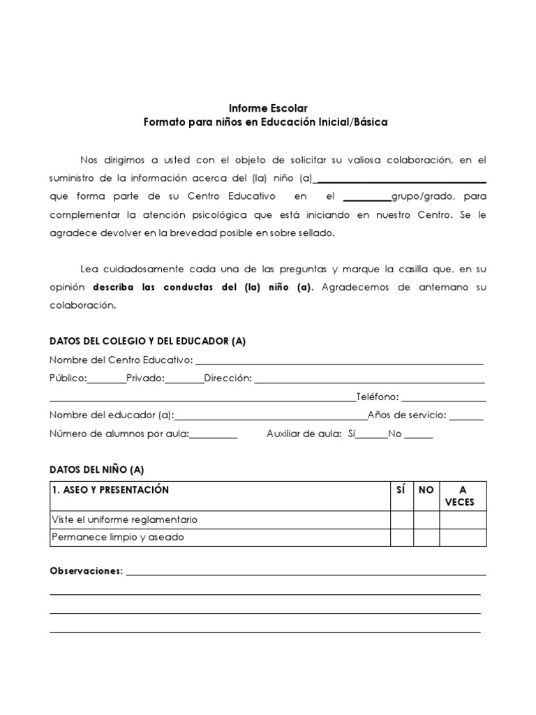 Formato docente-INFORME ESCOLAR 012019 | PDF | Salón de clases ...