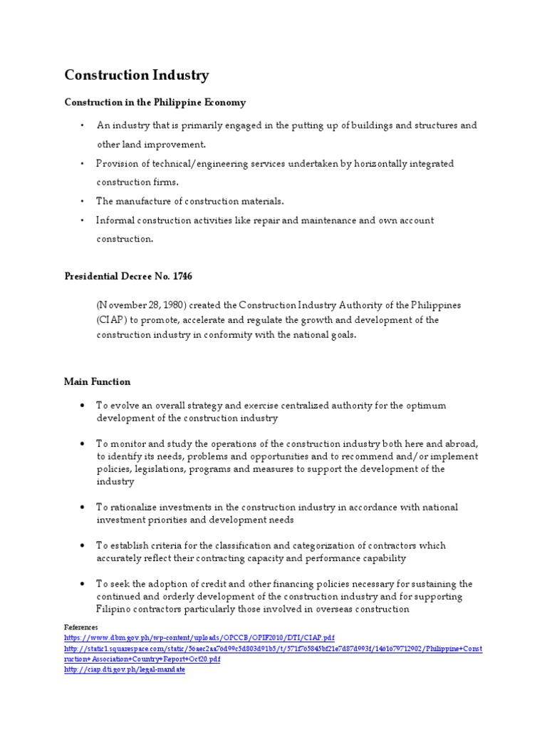 Philippine Construction Industry Overview | PDF | Philippines | Policy