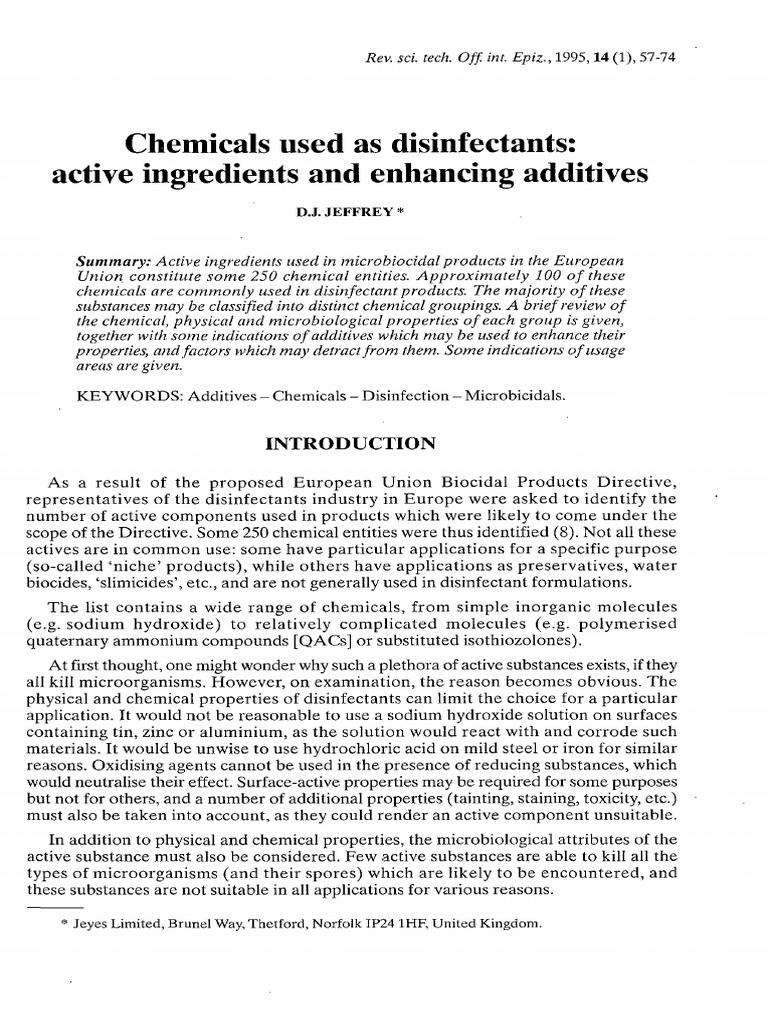 Chemicals Used As Disinfectants - Active Ingredients and Enhancing ...