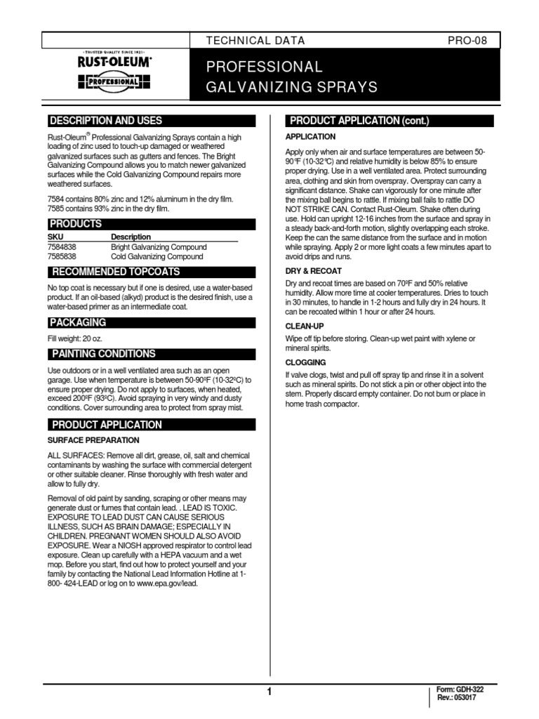 PRO-08 Galvanizing Sprays TDS 2019 | PDF | Paint | Galvanization