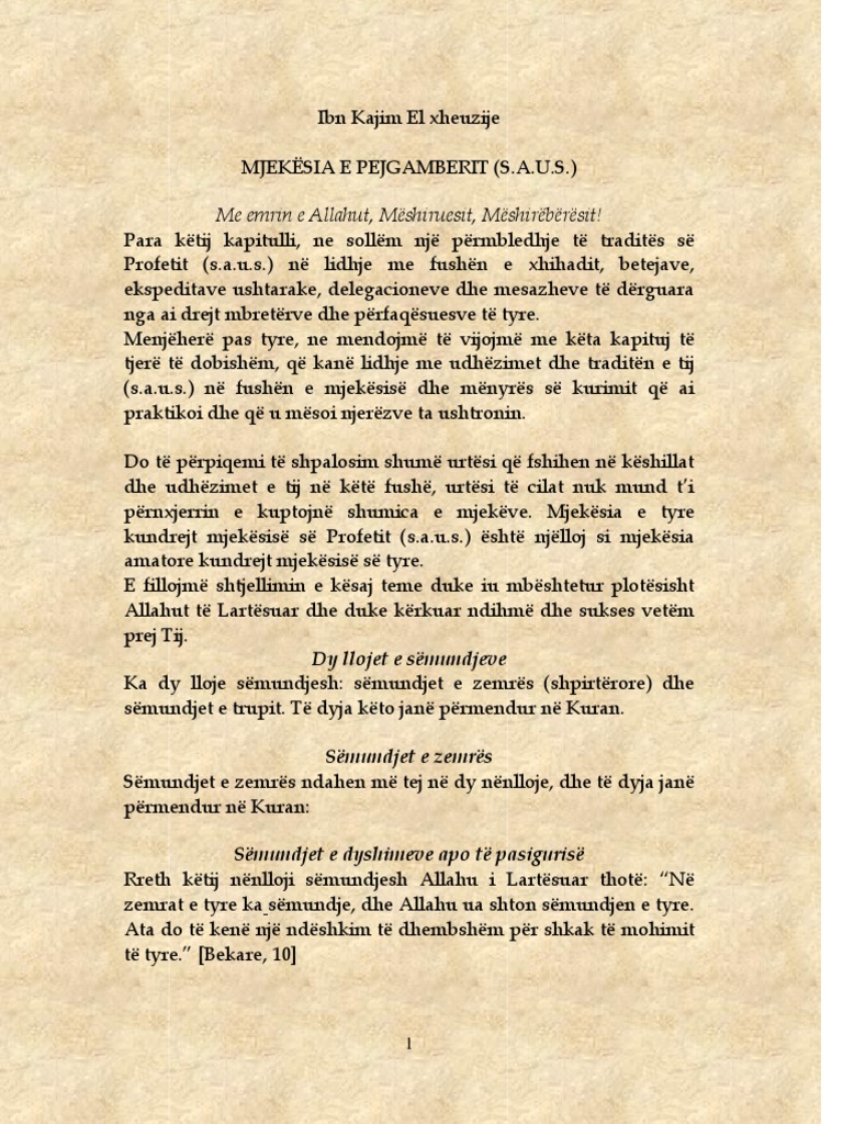 Mjeksia e Pejgamberit (S.a.u.s.) - Ibn Kajim El-Xhezuije | PDF