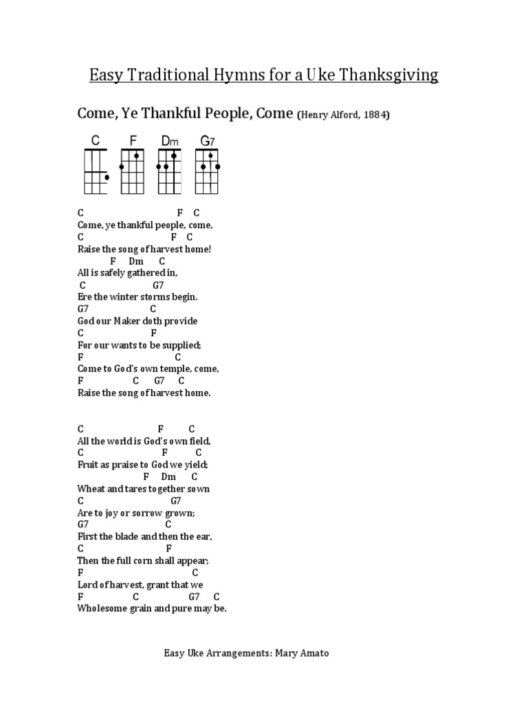 Ukulele Hymns Thanksgiving | Download Free PDF | Entertainment (General)