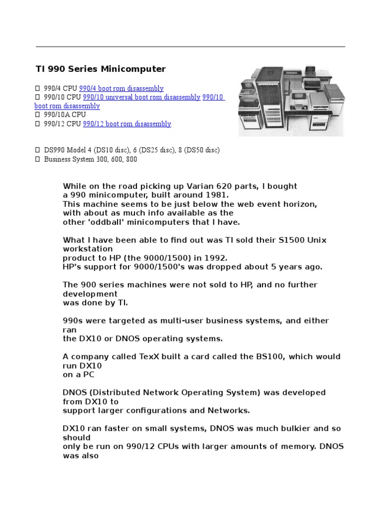 TI 990 Minicomputer Insights | PDF | Operating System | Computer ...