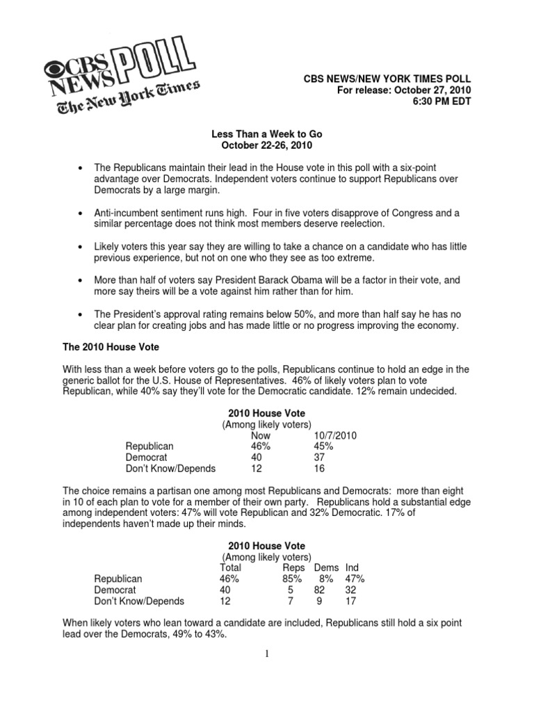 CBS News Poll Politics (10/27/10) | Download Free PDF | Democratic ...