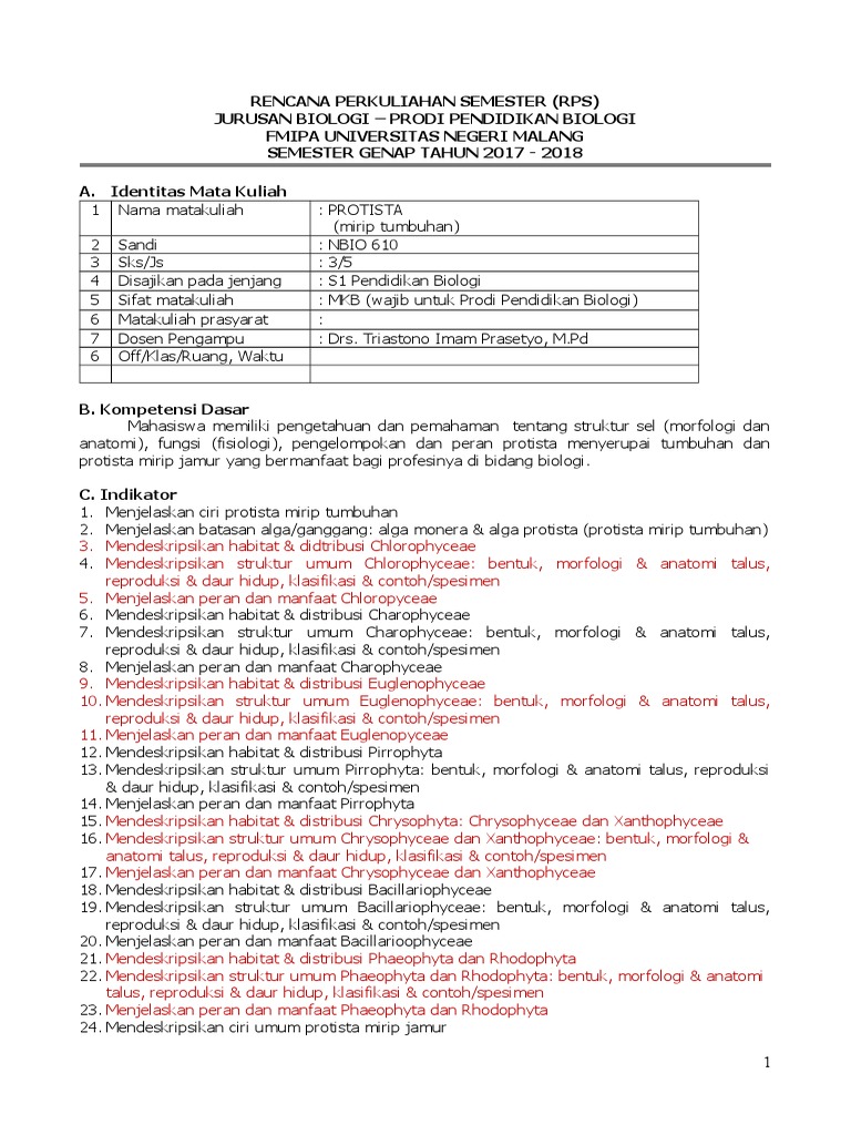 RPS Protista Sem 2 2017-18 | PDF
