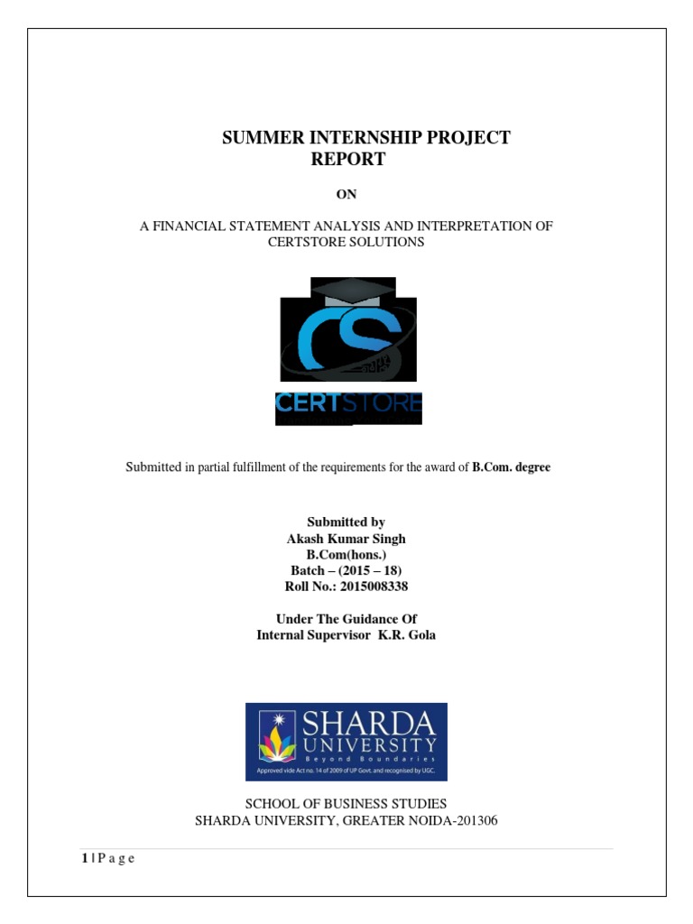 Summer Internship Project: A Financial Statement Analysis and ...
