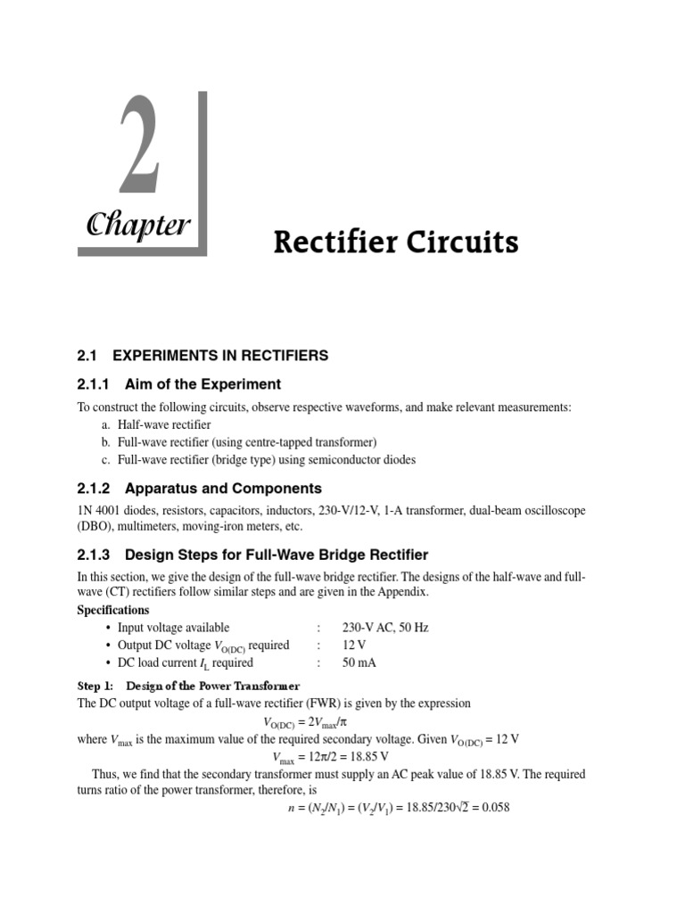 Rectifier Circuits: 2.1 Experiments in Rectifiers 2.1.1 Aim of The Experiment | PDF | Rectifier ...