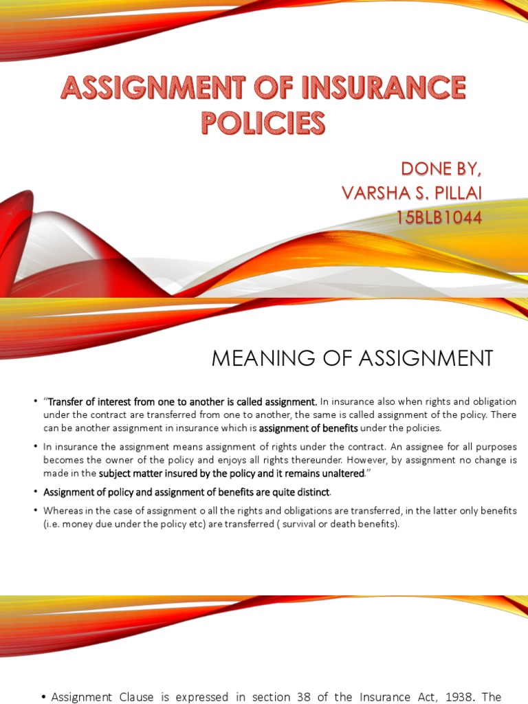 Assignment of Insurance | PDF | Assignment (Law) | Life Insurance