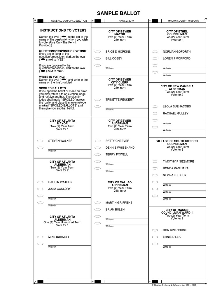 Sample Ballot: Instructions To Voters | PDF