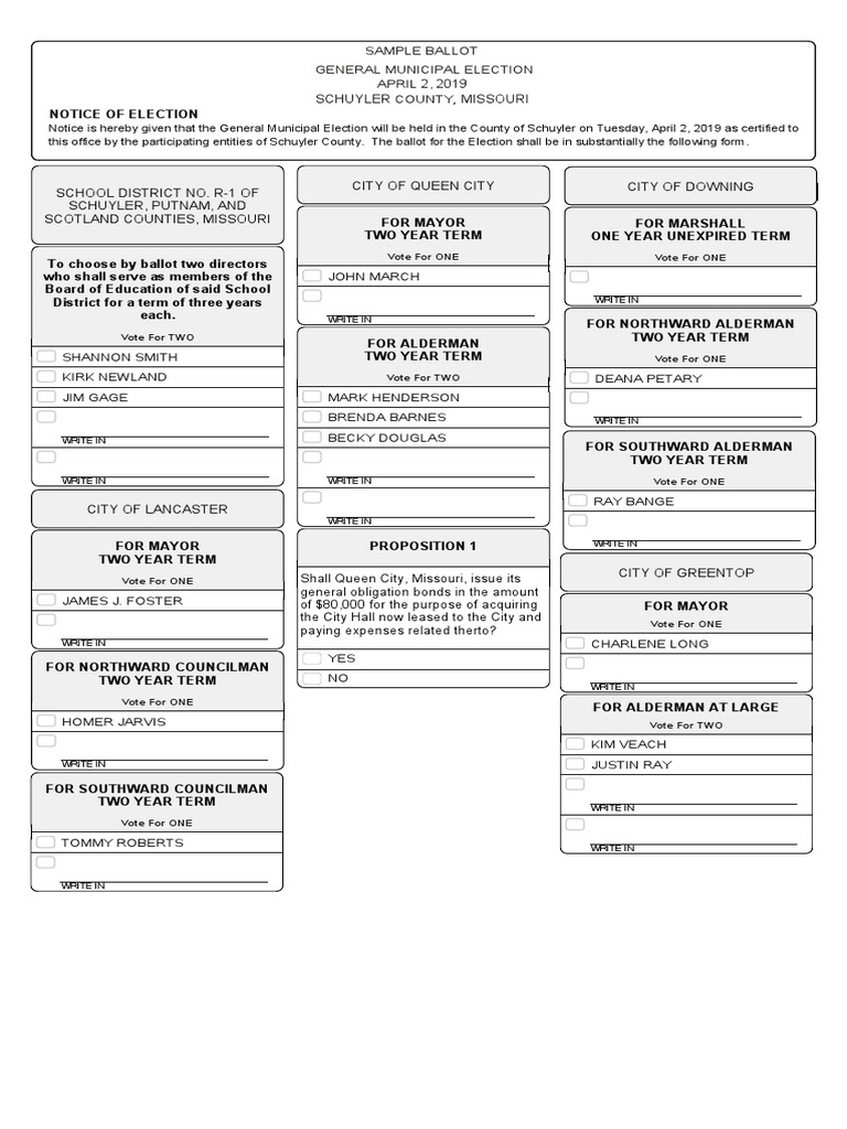 Notice of Election: Sample Ballot General Municipal Election APRIL 2 ...