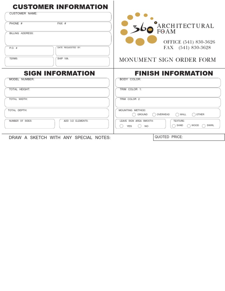 Monument Sign Order Form Template | PDF