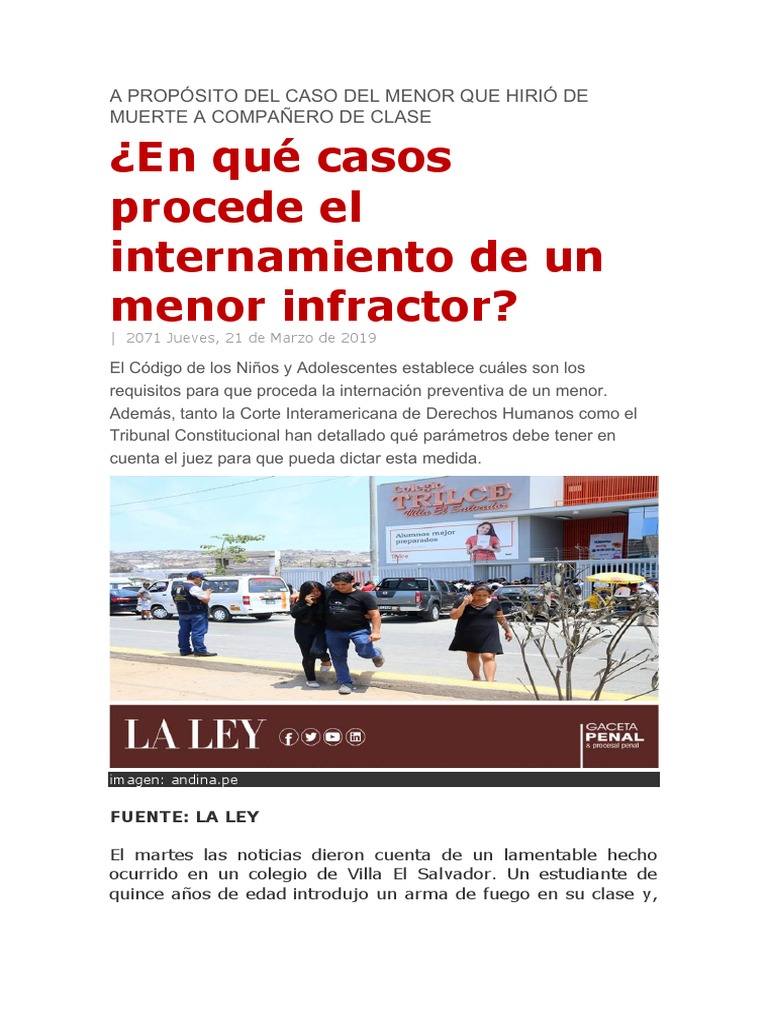 ¿En Qué Casos Procede El Internamiento de Un Menor Infractor? | PDF ...