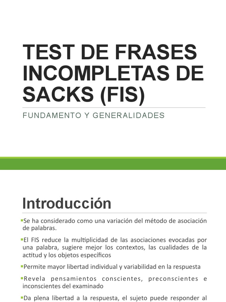 Test de Frases Incompletas de Sacks - Fis | PDF | Psicología clínica ...