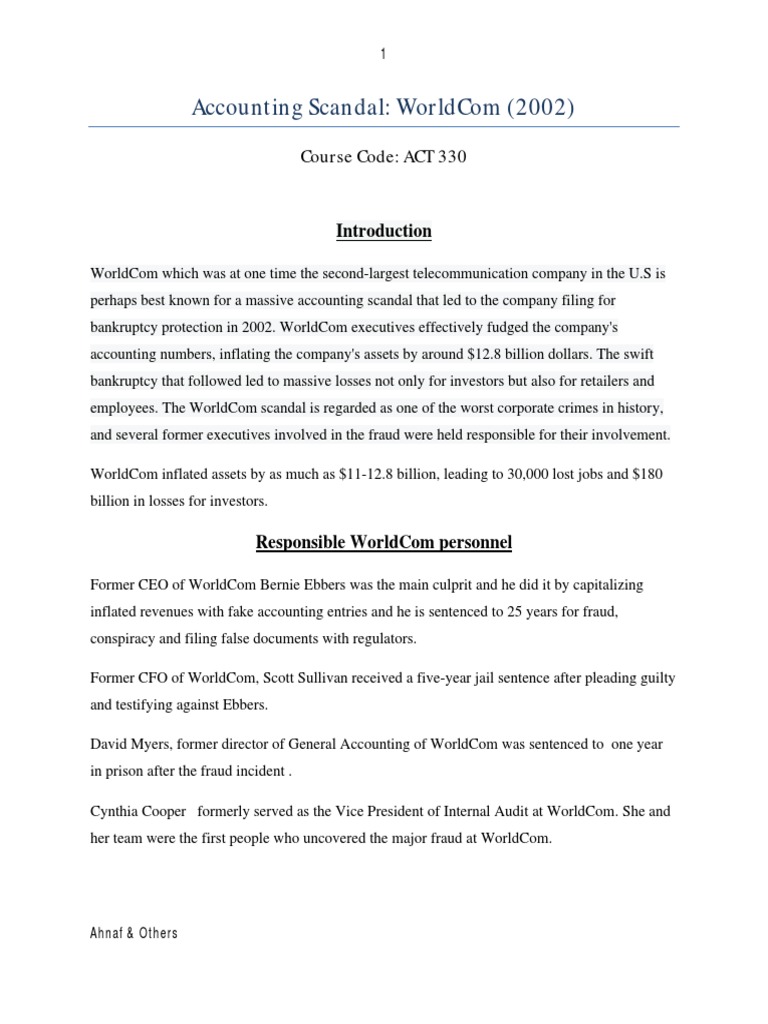 WorldCom Accounting Scandal Overview | PDF | Corporate Law | Corporations
