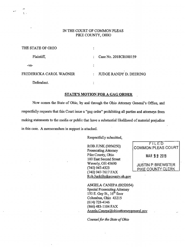 Fredericka Wagner Gag Order | PDF