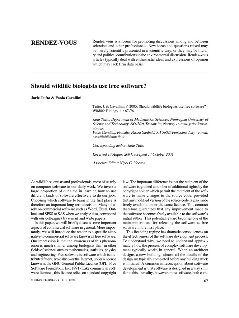 Should Wildlife Biologists Use Free Software | PDF | R (Programming ... Should Wildlife Biologists Use Free Software | PDF | R (Programming ...