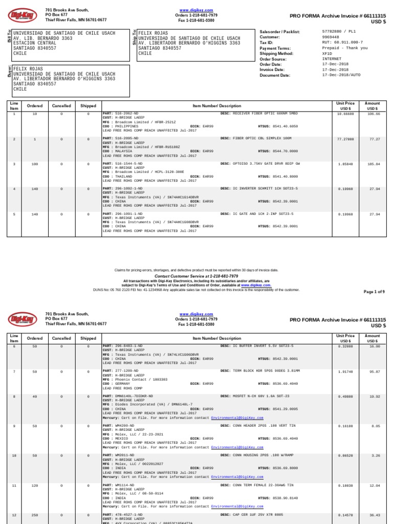 Digikey | PDF | Pro Forma | Invoice