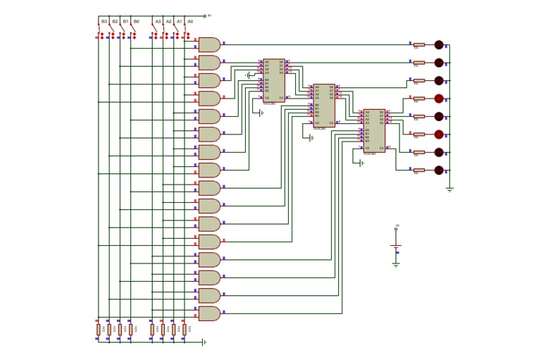 Esquema de circuito para codificador BCD de 4 bits para o chip 74HC283 ...