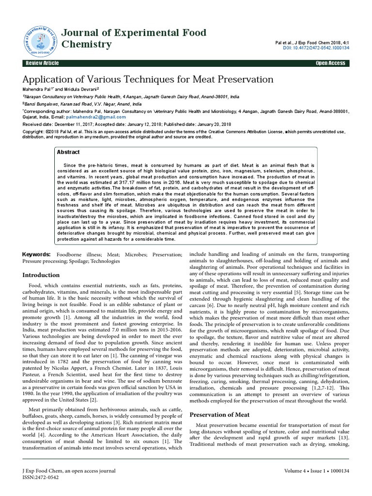 Application of Various Techniques For Meat Preservation 2472 0542 ...