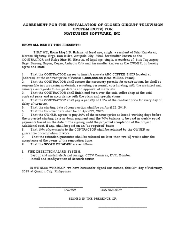 Agreement For The Installation of Closed Circuit Television System ...