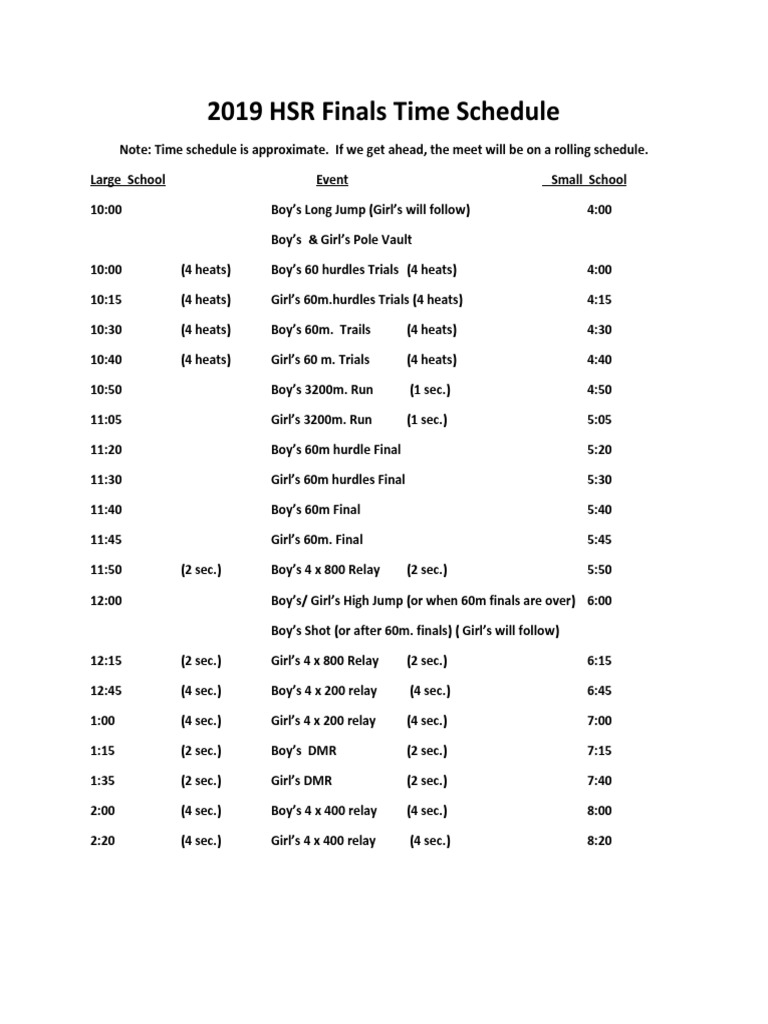 HSR Finals Time Schedule | PDF