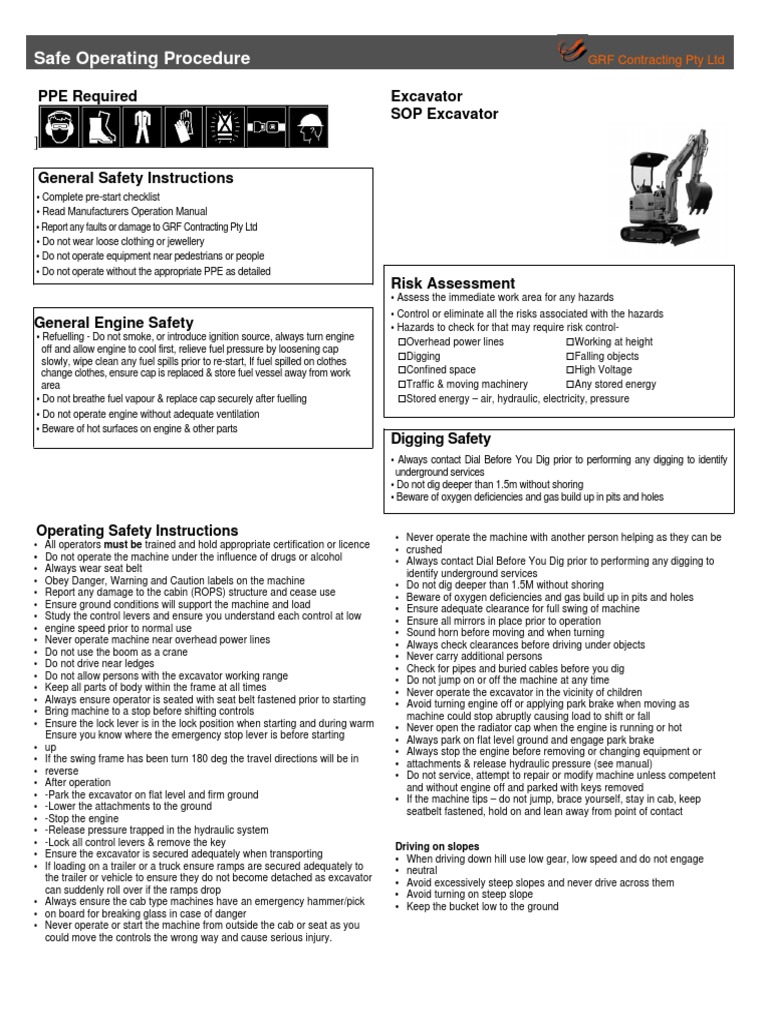 Excavator Sop PDF | PDF | Truck | Machines